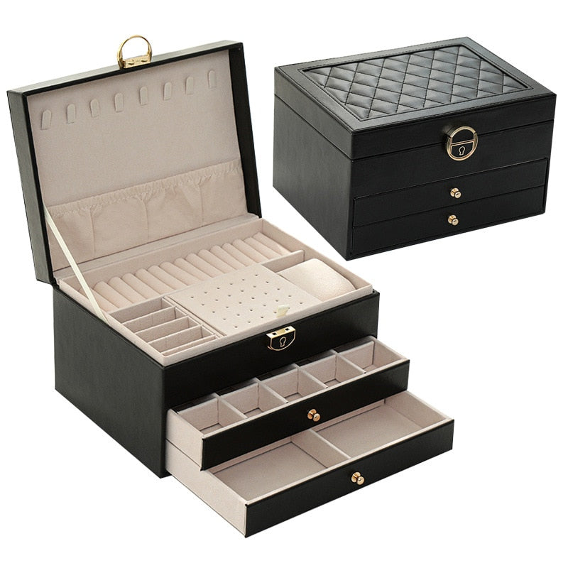 Three Layers New Retro High Quality Pu Jewelry Box | Jewellery Boxes ...