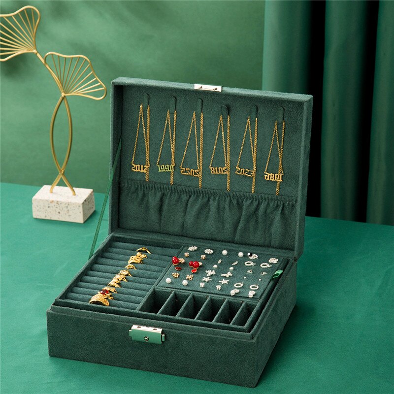 Green Velvet Fannel Layer Portable Jewelry Box | Jewellery Boxes Australia